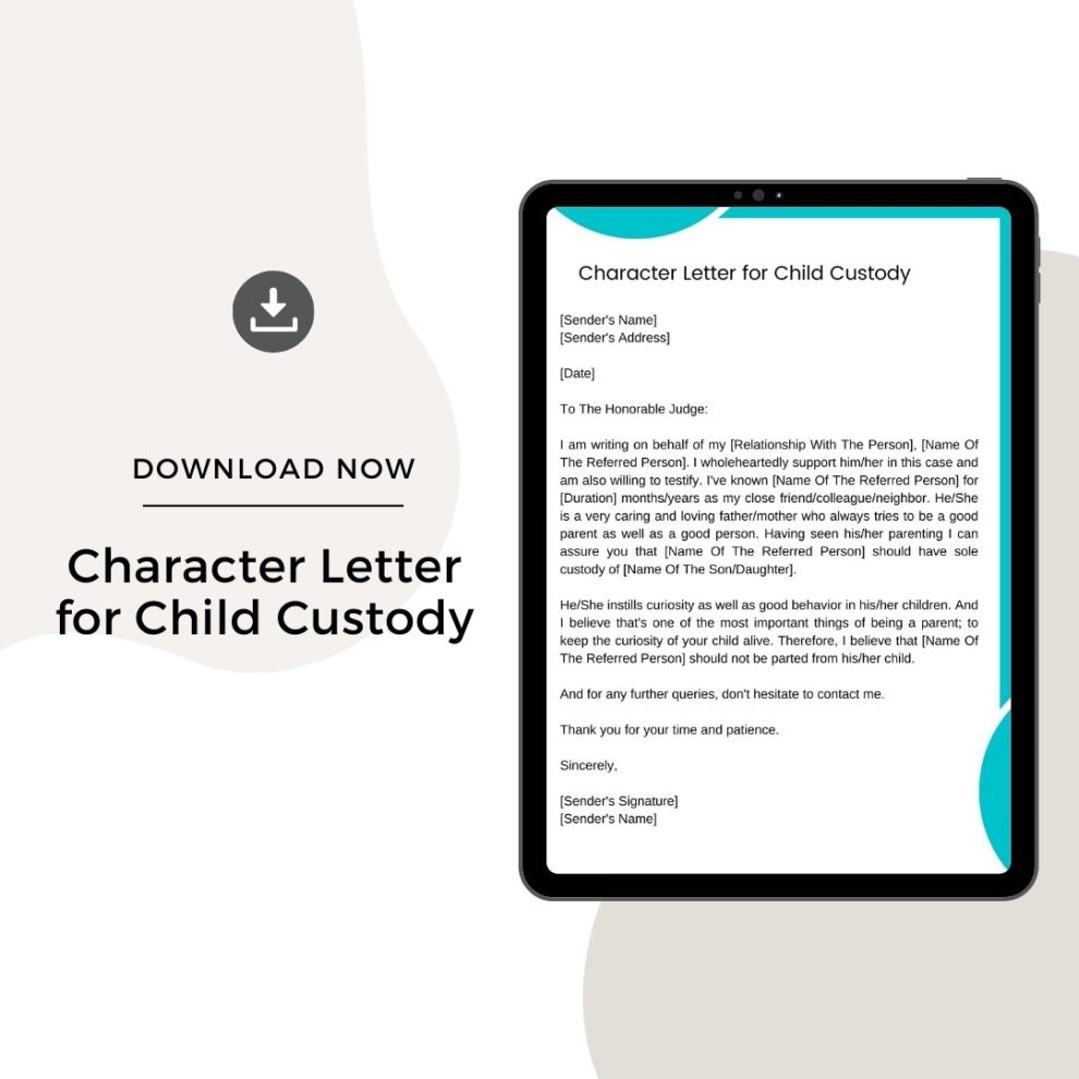 Character Letter for Child Custody Sample Template in Pdf & Word