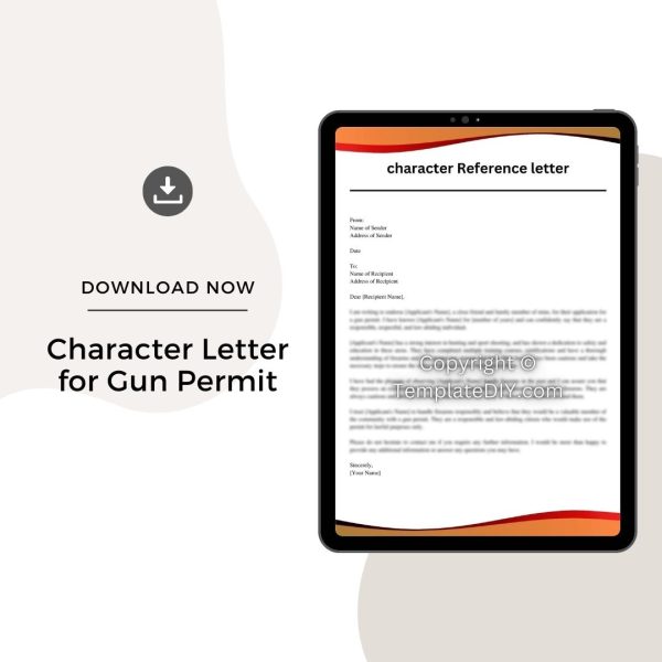 Character Letter for Gun Permit Printable Sample with Examples