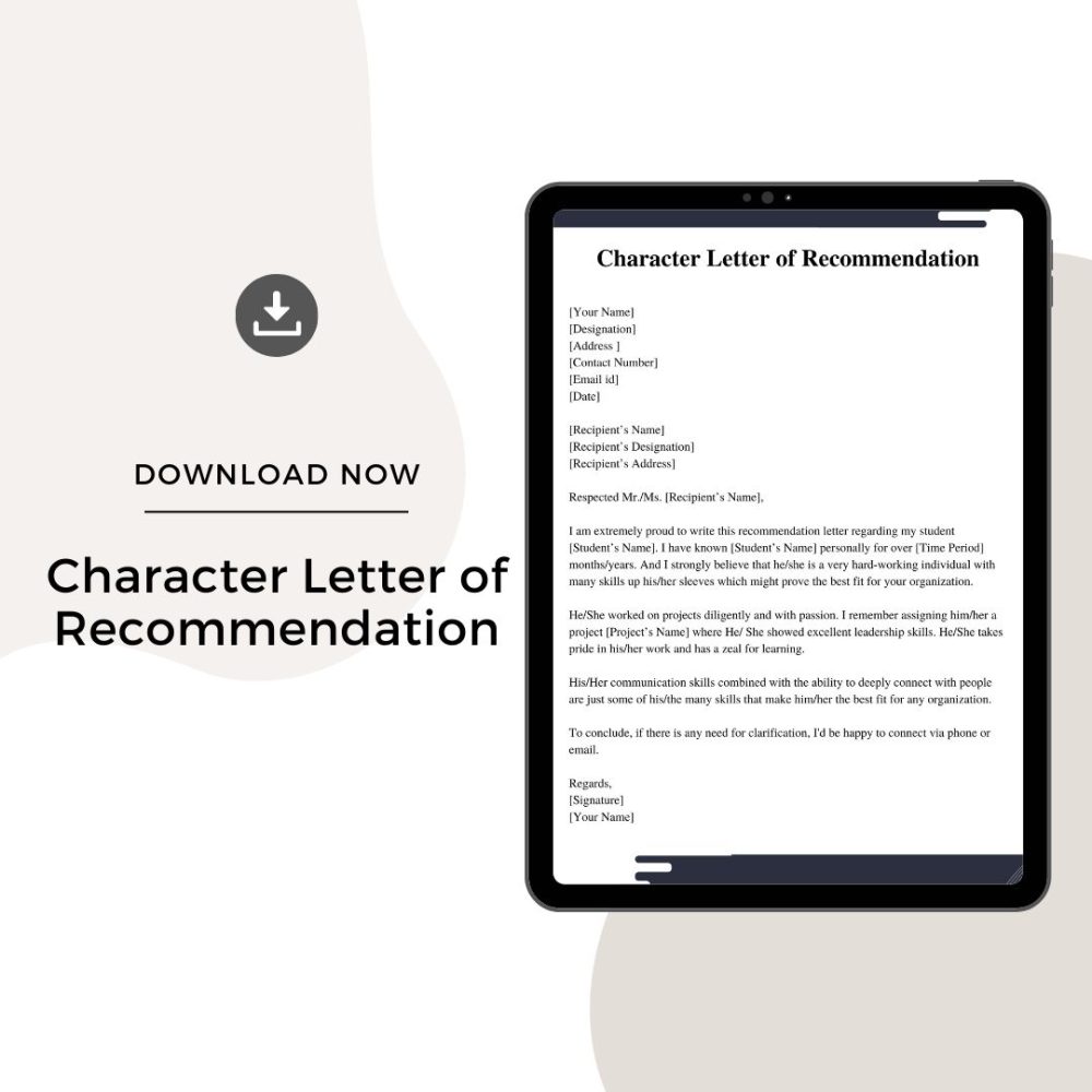 Character Letter of Recommendation Template in Pdf & Word