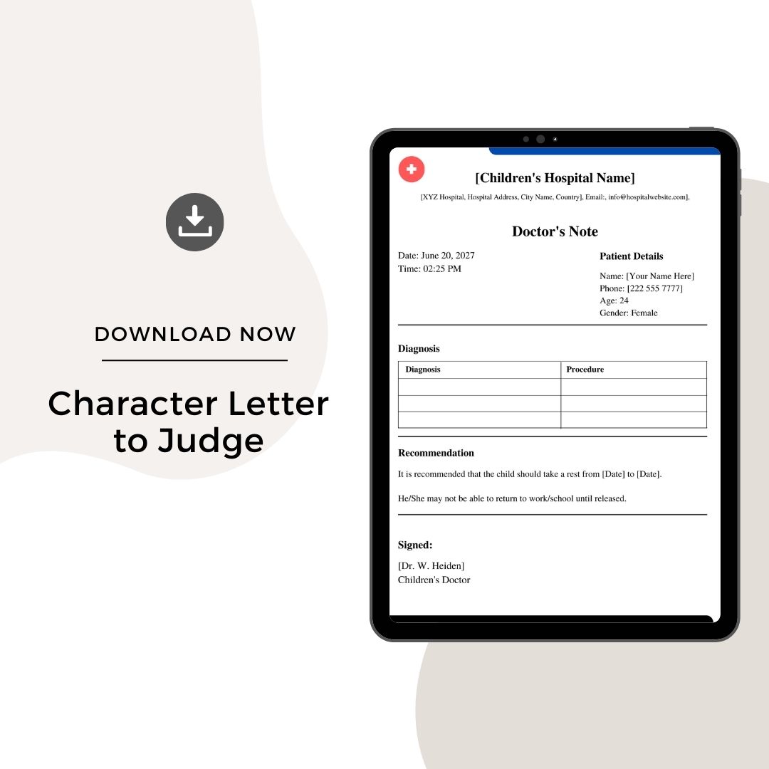 Children's Hospital Doctors Note Template Printable in PDF & Word