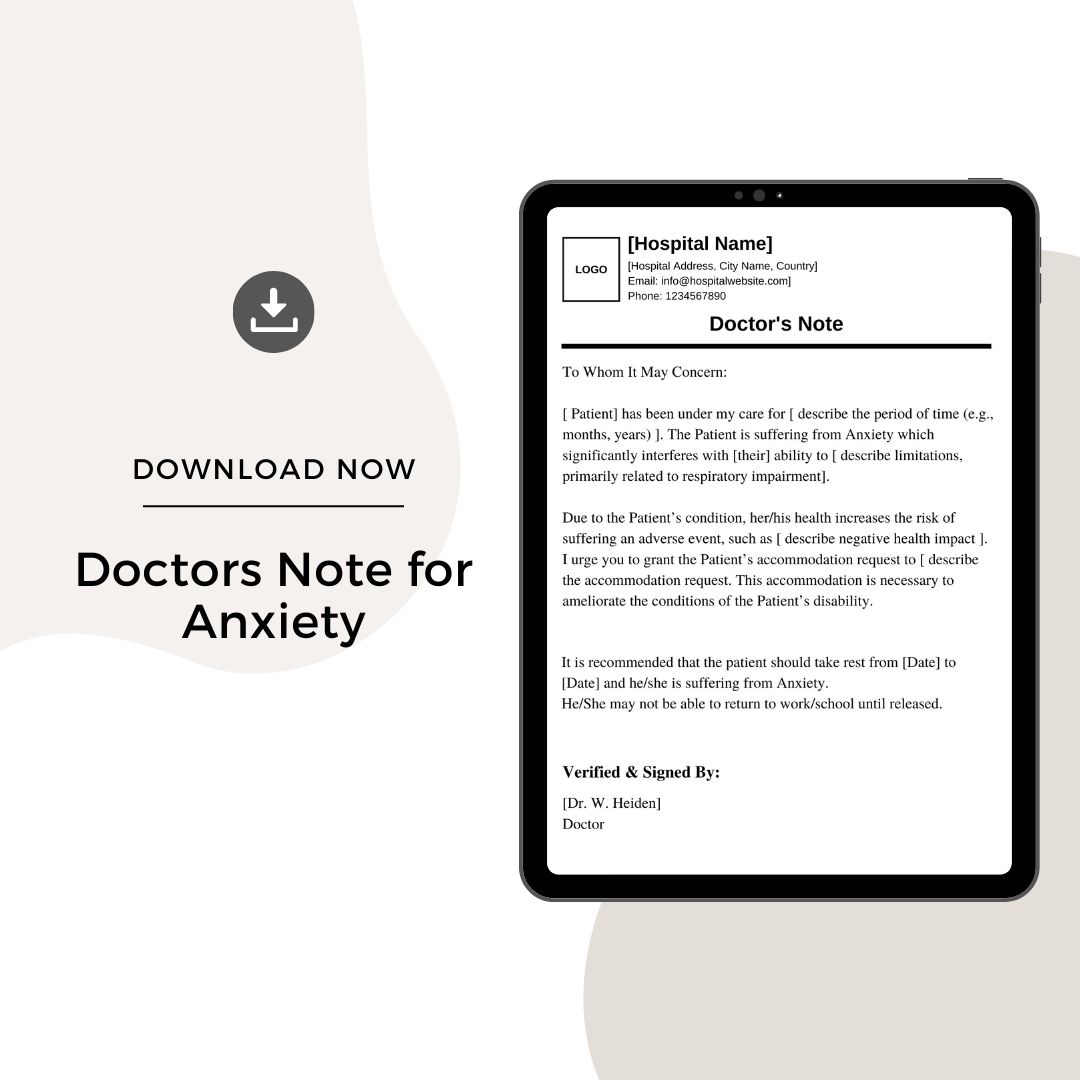 Doctors Note for Anxiety Printable Sample with Examples