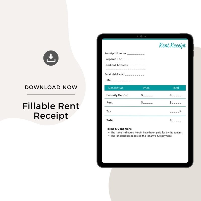 Fillable Rent Receipt Printable Template [Pdf & Word] (Pack of 5)