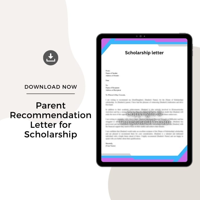 Parent Recommendation Letter for Scholarship in Pdf and Word