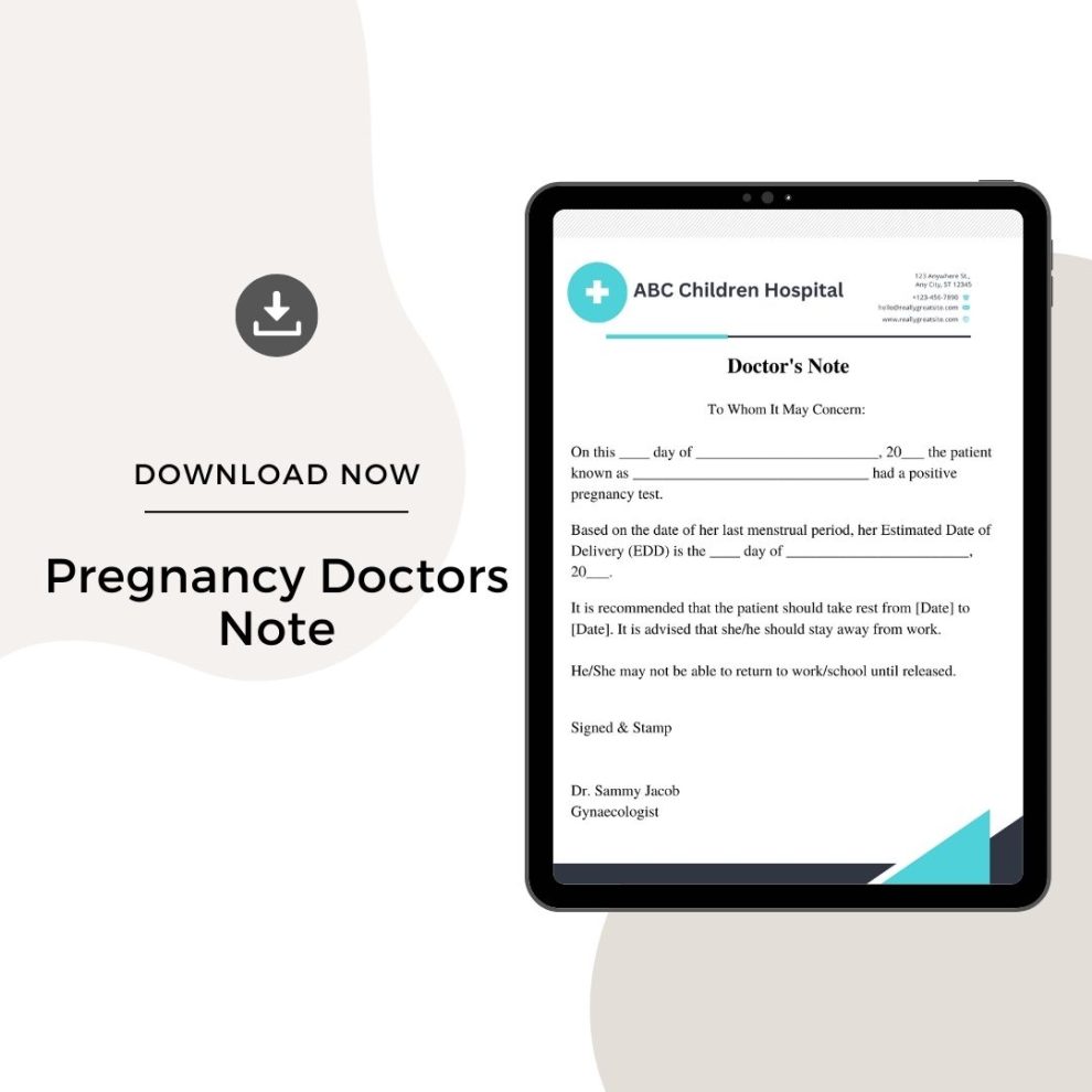 Pregnancy Doctors Note Template Printable in PDF & Word