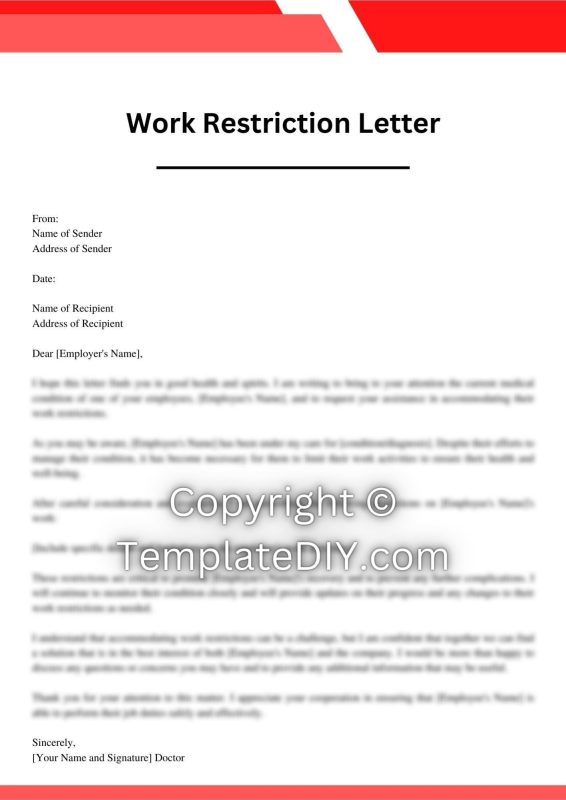 Work Restrictions Letter from Doctor Examples in Pdf and Word