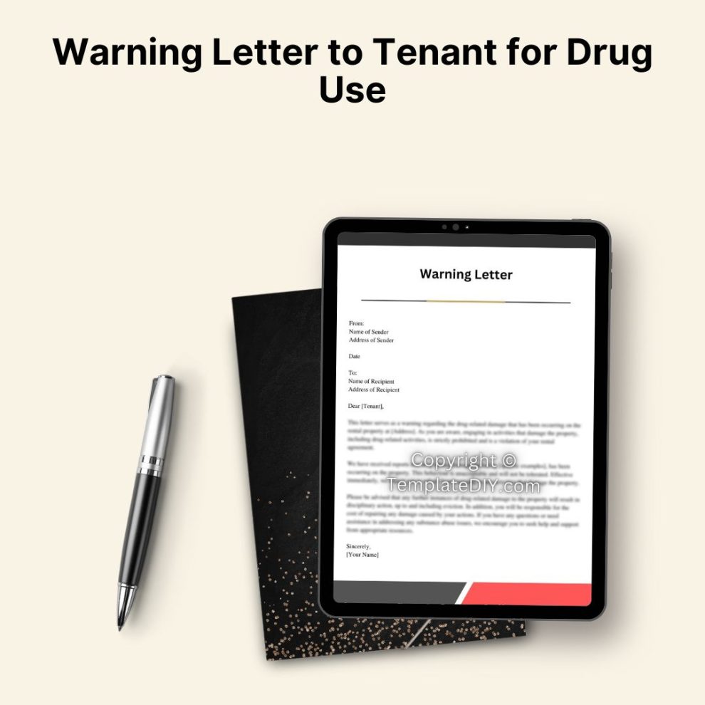 Warning Letter to Tenant for Drug Use Printable Sample Examples