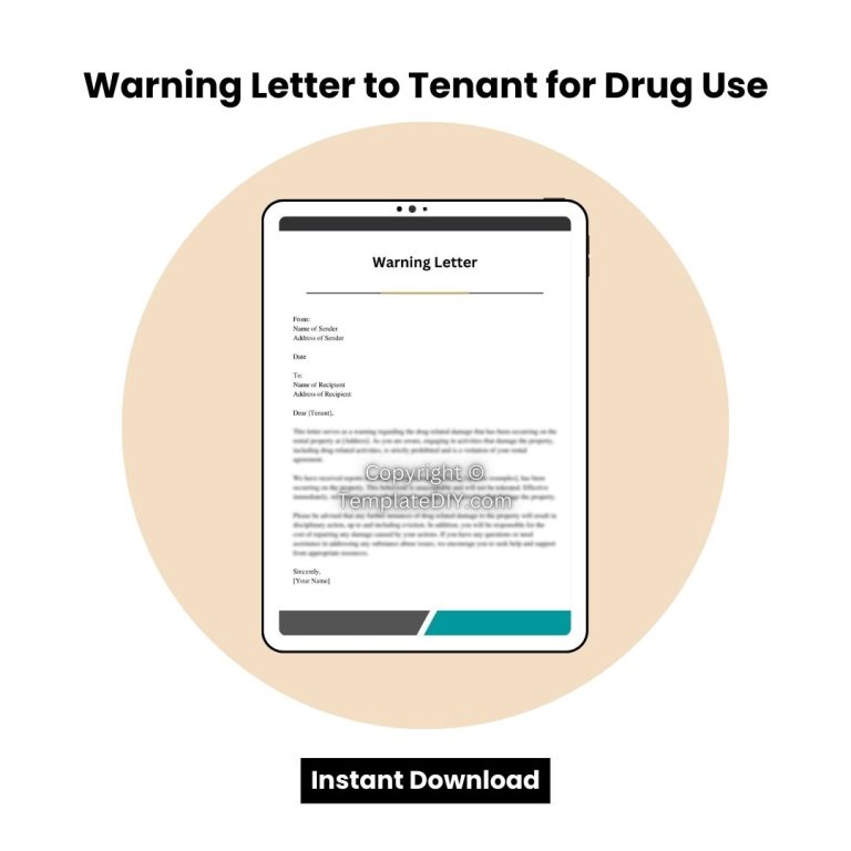 Warning Letter to Tenant for Drug Use Printable Sample Examples
