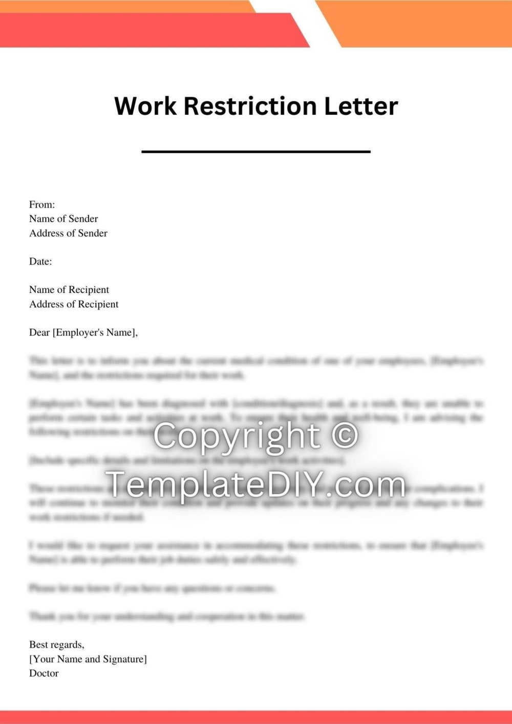 Work Restrictions Letter from Doctor Examples in Pdf and Word