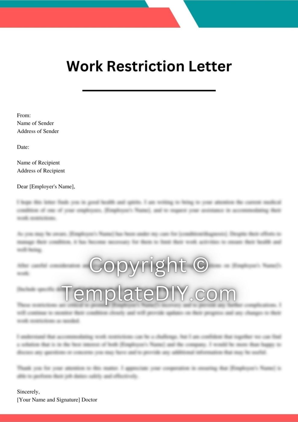 Work Restrictions Letter from Doctor Examples in Pdf and Word