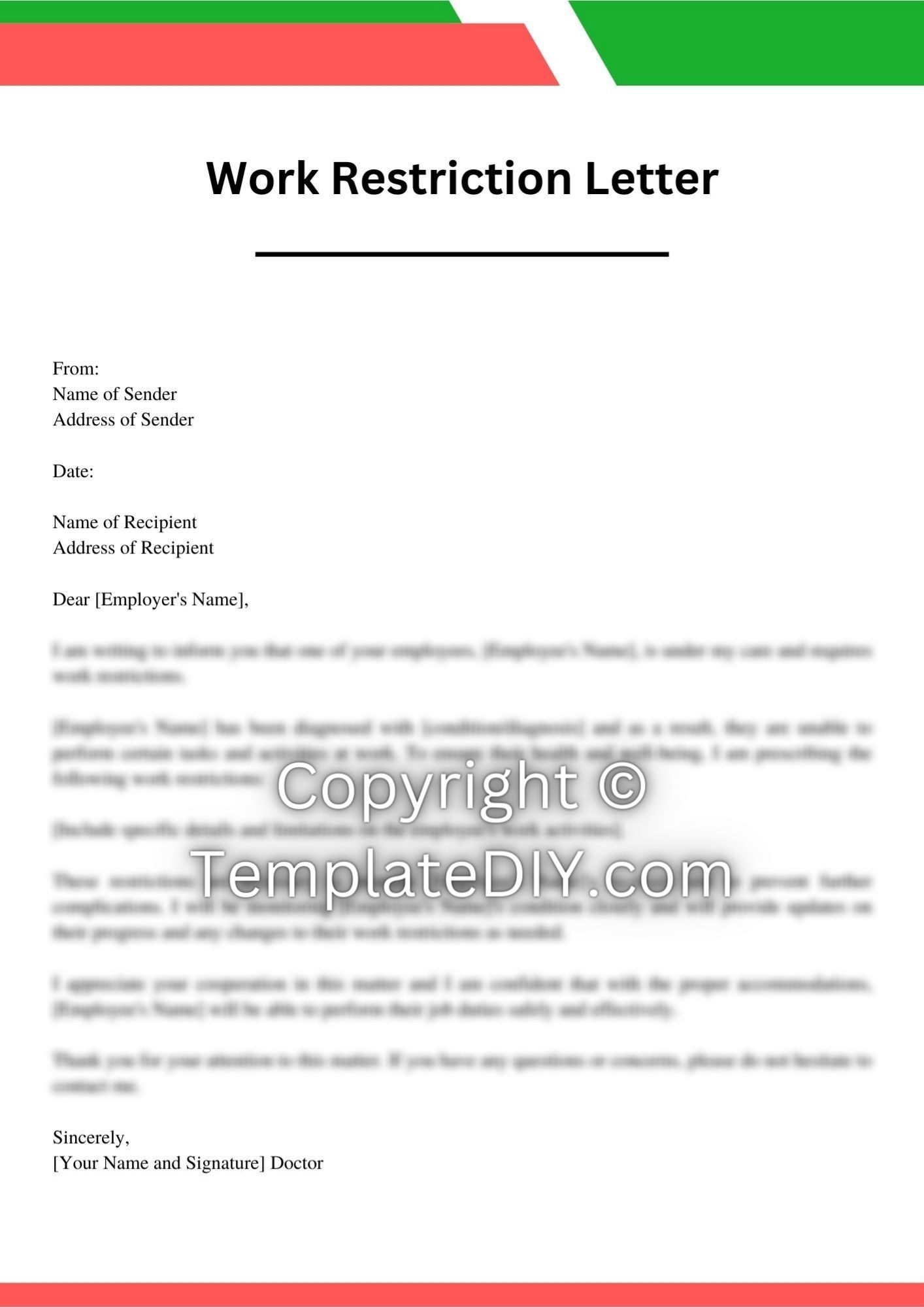 Work Restrictions Letter from Doctor Examples in Pdf and Word